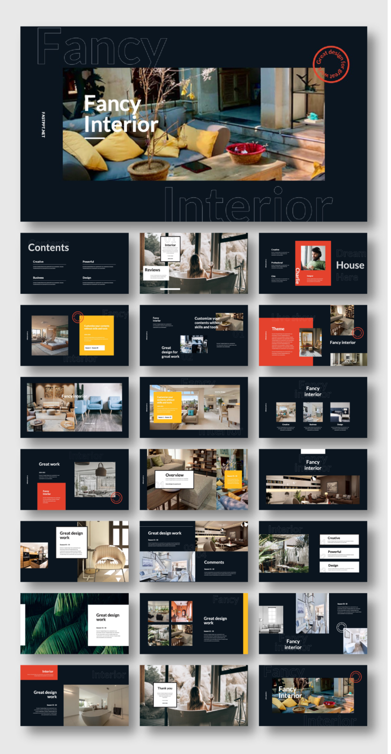 Chic Creative Interior Design PowerPoint Template – Original and High ...
