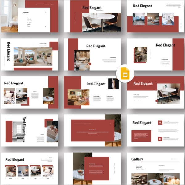 Google Slides-Red Elegant Interior Project Template – Original and High ...
